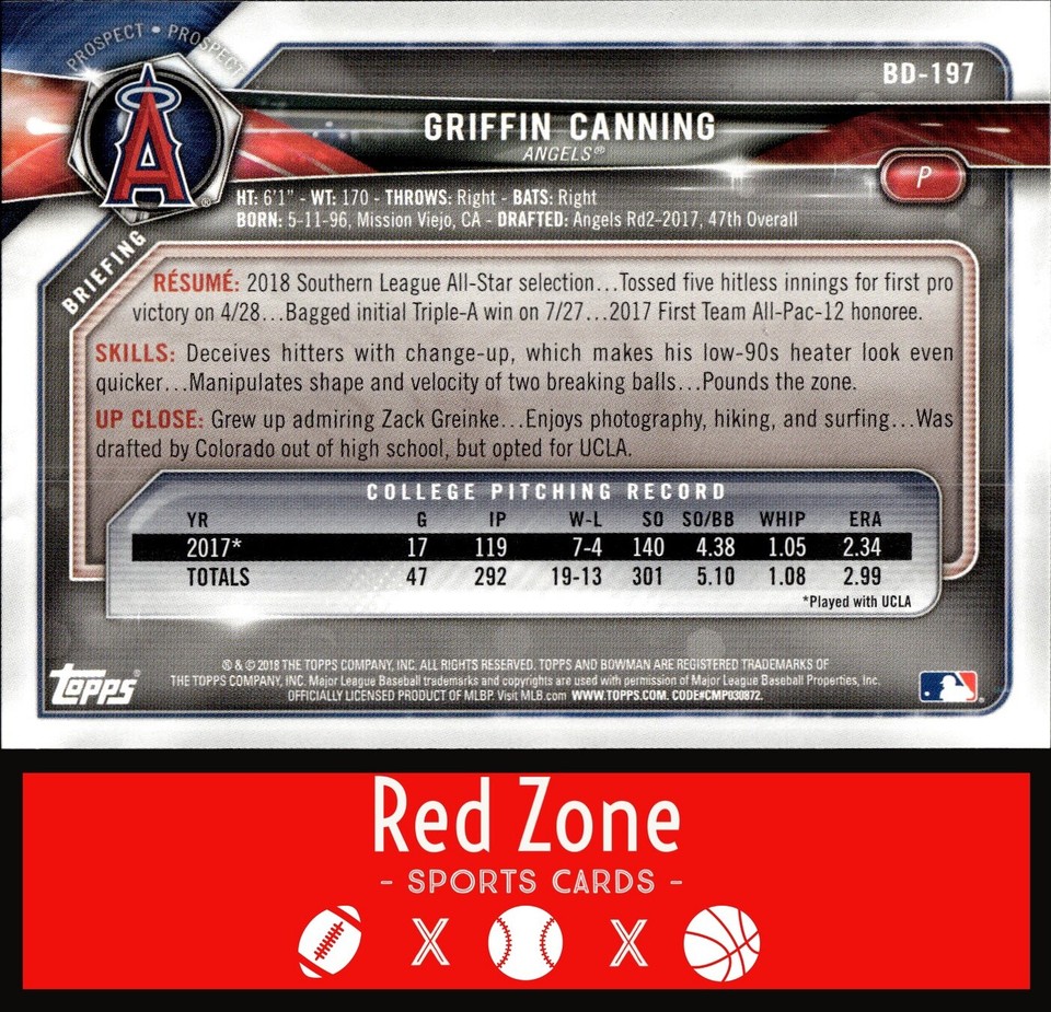 2018 Bowman Draft - #BD-197 Griffin Canning MINT Set Break! | eBay