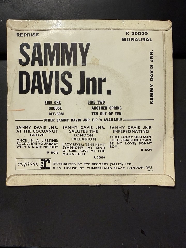 Sammy Davis Jr – British Showcase EP 7” Reprise R.30009 UK Mono VG ...