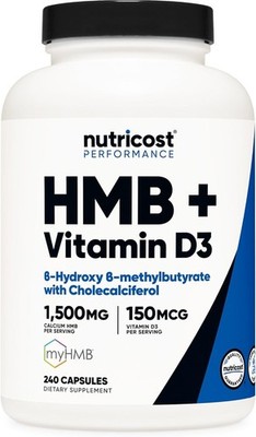 HMB (1500Mg) and Vitamin D3 (6000 IU) Supplement - 240 Capsules, 80 ...