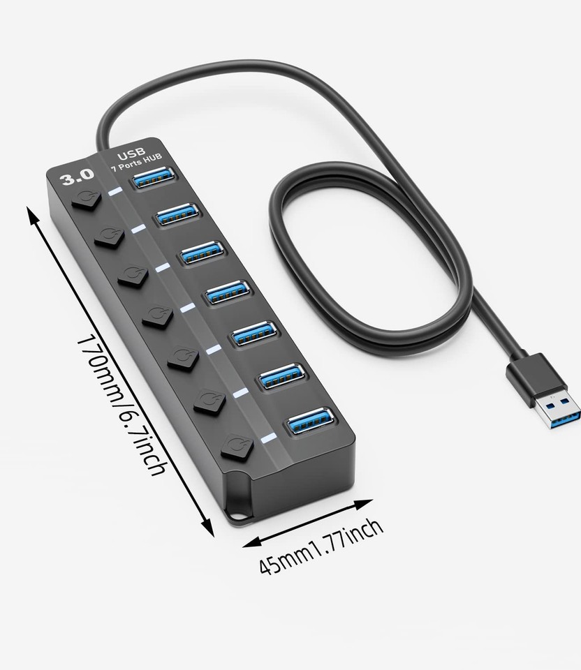 7-Ports USB 3.0 Hub Splitter USB Extension for Laptop PC Computer Flash ...