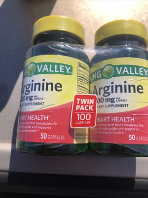 2pk Spring Valley L-Arginine Capsules, 500mg, 50 Count Exp 06/24 Nice ...