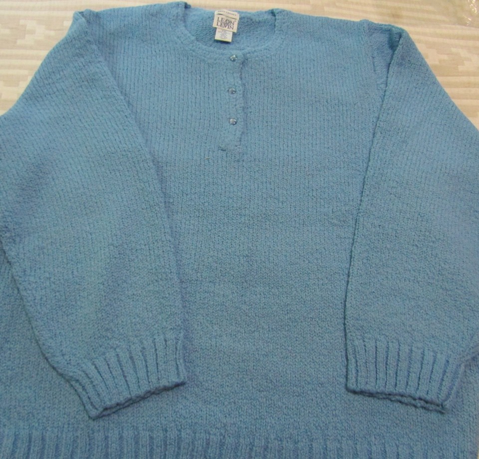 NWT Vintage Leon Levin Blue Acrylic Hand Loomed Cardigan Sweater Women ...