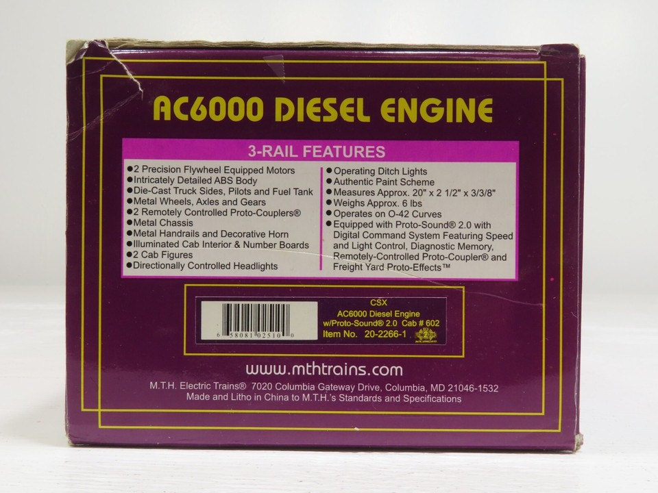 MTH 20-2266-1 CSX AC6000 Diesel Engine Cab #602 w/Proto 2.0 LN | eBay