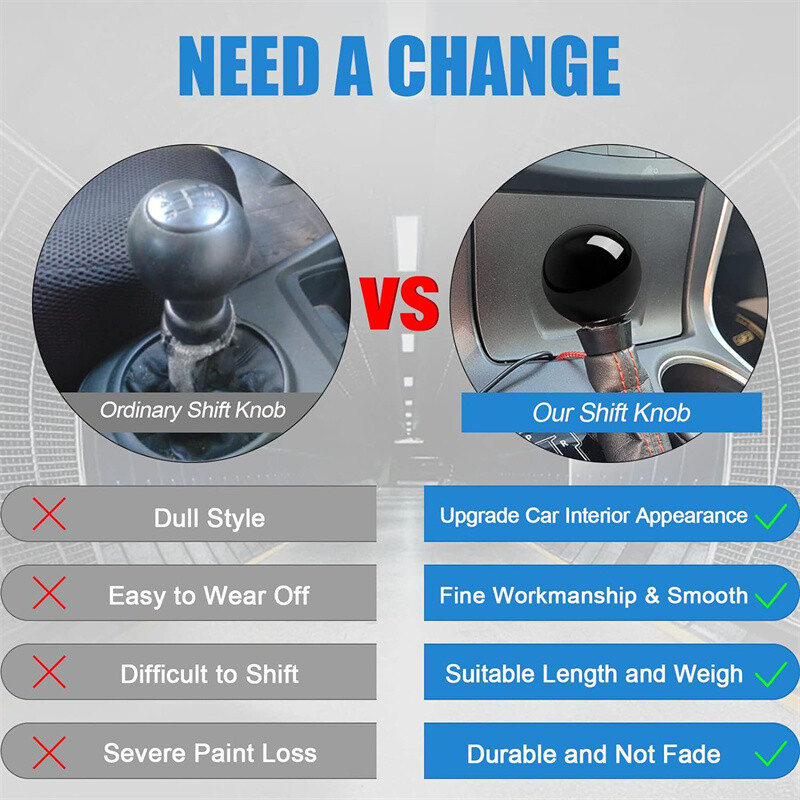 Black Round Ball Shift Knob Acrylic Universal Gear Shifter Head with 3 ...