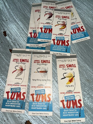 Vintage 1950's Fly Fishing Lures Tums Advertising Matchbook Covers Lot ...