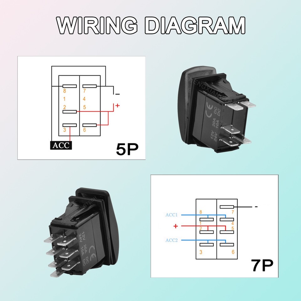 Waterproof Rocker Switch 12V/24V Green Red LED for Marine Vehicle Boat ...