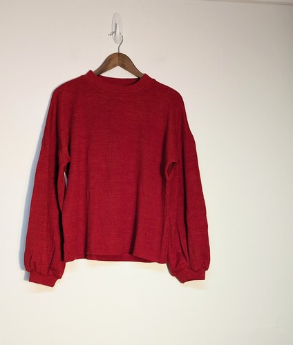 Pretty Garden Sweater Women's Small Red Pullover Ribbed Balloon Sleeve ...