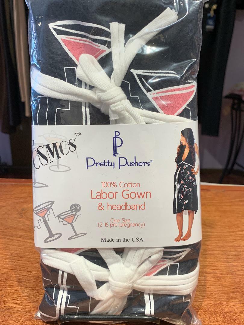 Pretty Pushers Labor Gown w/headband "Cosmo Print" -(2-16) Fast ...