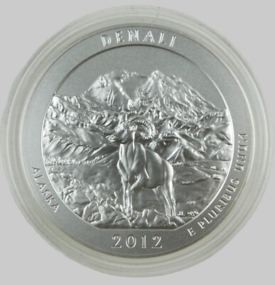 2012 25c Denali AK NP ATB 5 Oz Silver Uncirculated Coin Box + COA C0282 ...