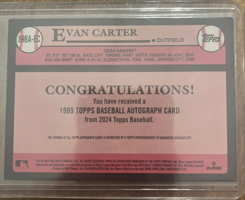 2024 Topps Series 1 - 1989 Topps Baseball Autographs Evan Carter #89BA ...