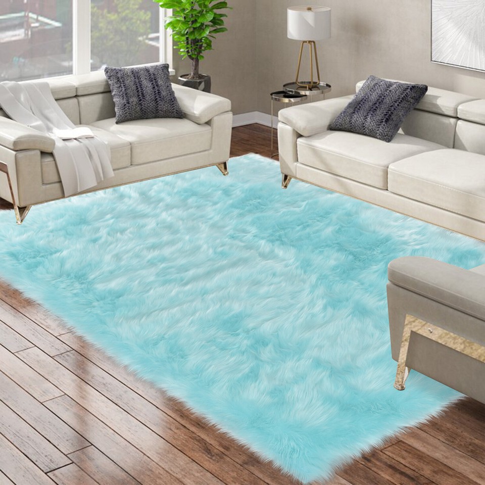 Faux Fur Sheepskin Area Rug Non-Skid Furry Carpet for Living Room in ...