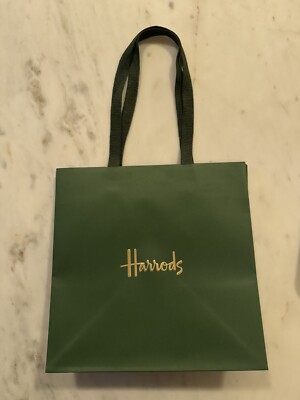 Harrods Paper Shopping Bag - Green & Gold 10”x9.875”x7.5” & Tag | eBay