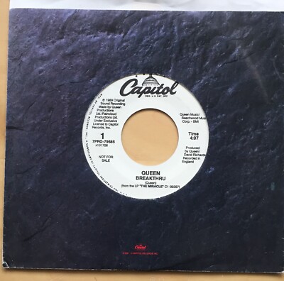 QUEEN BREAKTHRU 1989 US CAPITOL VINYL 7 " 45 SINGLE 7PRO-79685 DEMO ...