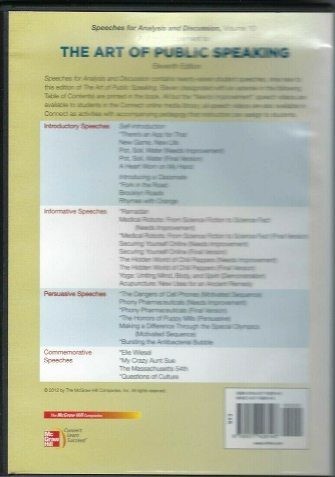 DVD, Art of Public Speaking, Speeches for Analysis & Discussion 11th Ed ...