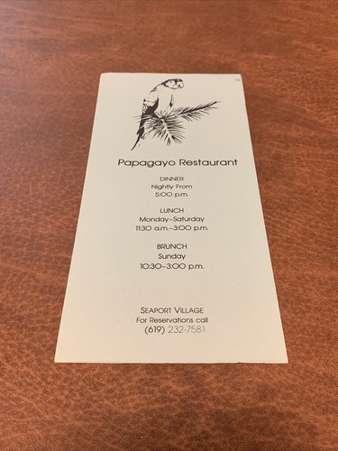 Rare - Papagayo Restaurant Seaport Village Menu Pamphlet | eBay