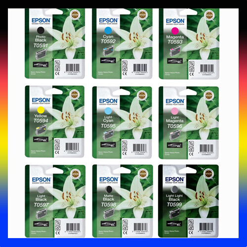 Set of 9x Epson Genuine T059 Ink Cartridges for R2400 A3 Printer T0591 ...
