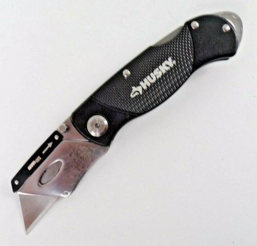 Husky Black Folding Lock Back Utility Knife Box Cutter Stainless Steel ...