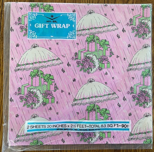VTG Hy-Sil Bridal Shower Wrapping Paper Pink Mint Green 2 Sheets 20x30 ...