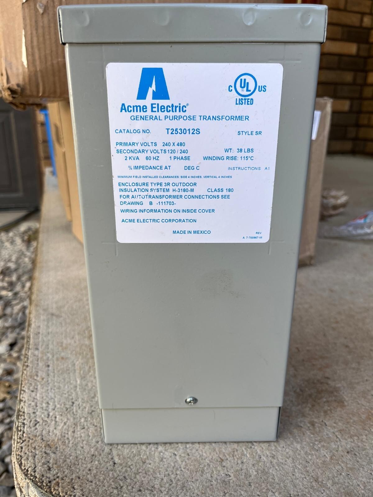 Acme Electric Single Phase 240V 2kVa Low Voltage Distribution ...