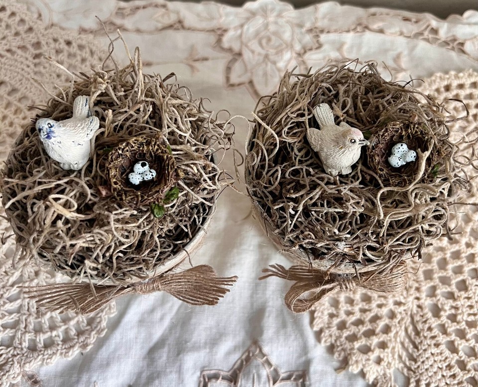 Set of 2 Upcycled French Country Small Pots with Birds and Nests | eBay