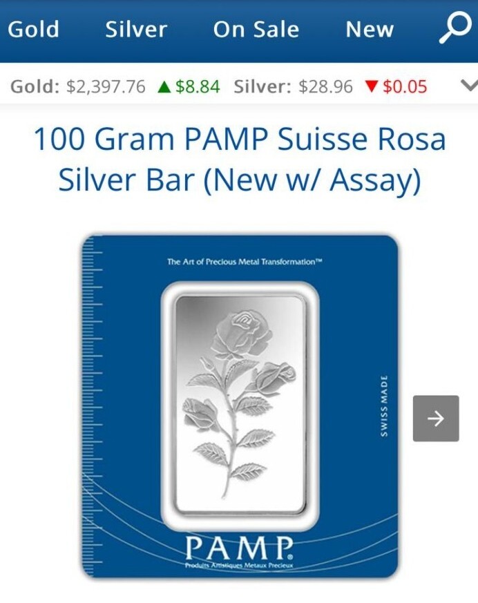 100 gram Silver Bar - PAMP Suisse - Rosa - 999.9 Fine in Assay | eBay