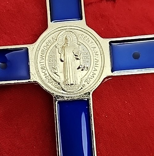 BLUE Enamel metal Cross Saint Benedict Crucifix 7.5×3.75 " | eBay