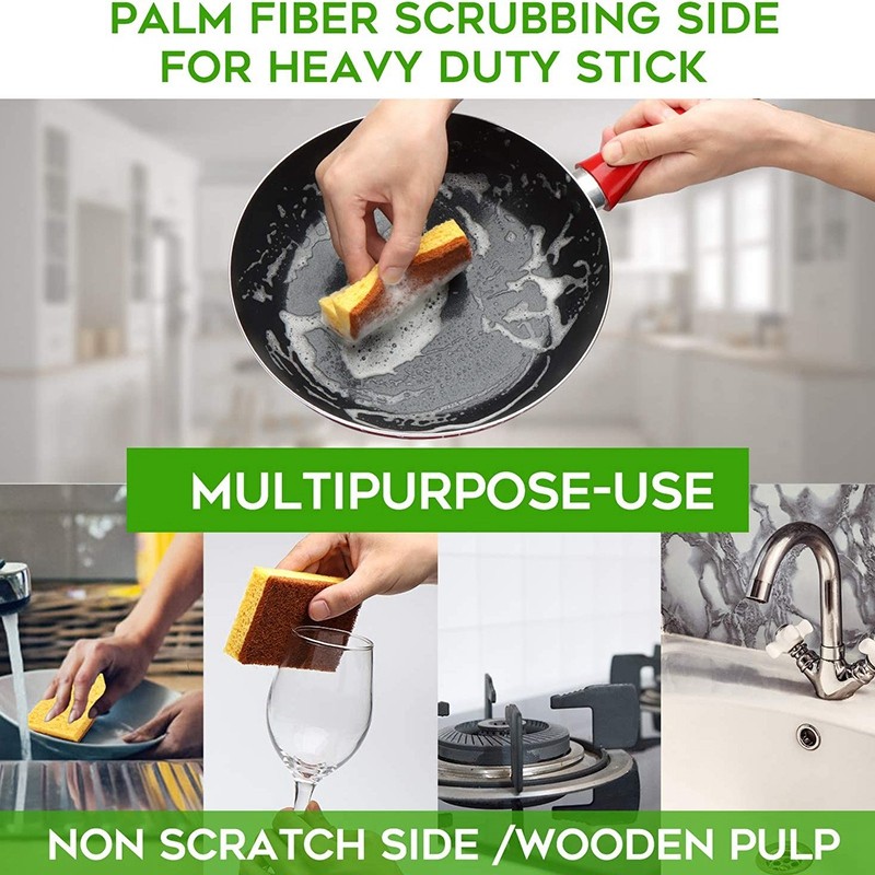 Natural Plant Based Scrub Sponge 8 Pack,Palm Fiber Scrubber Sponge with ...