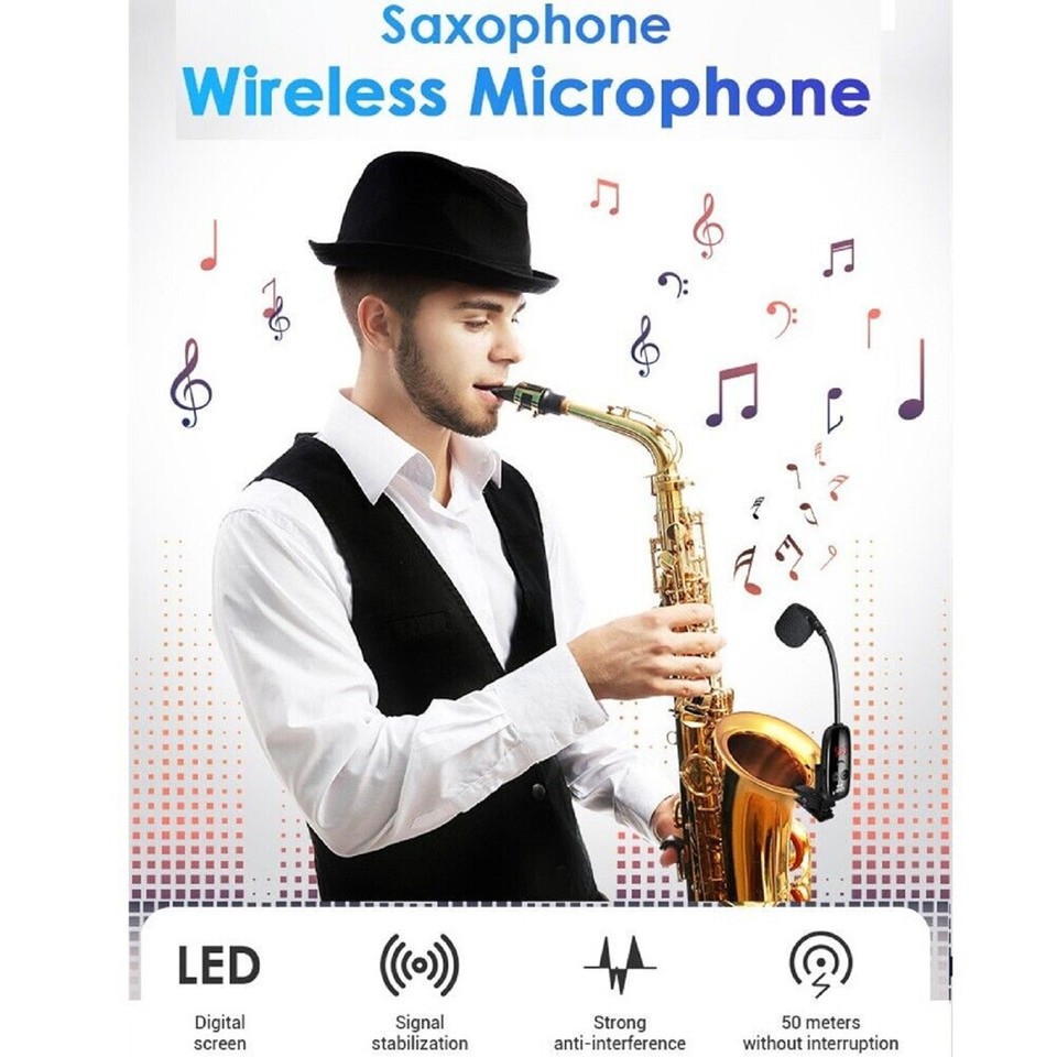30Hz-16000Hz Microphone For Trumpet Saxophone Instrument UHF 50M Range ...