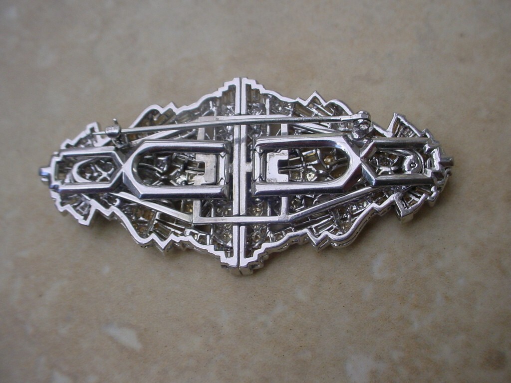 Smashing Art Deco Platinum Brooch/ Jacket Clips, Close to 5 Carats In ...