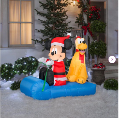 Disney 5' Airblown Christmas Mickey Mouse & Pluto On Sled Inflatable | eBay