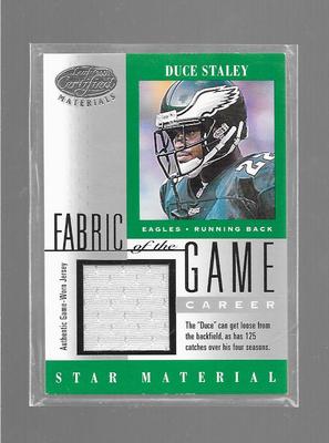 2001 Leaf Certified - DUCE STALEY - Fabric of the Game Jersey EAGLES #d ...
