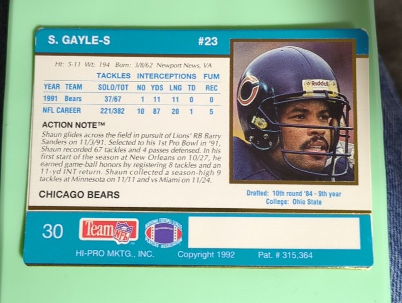 Action Packed Shaun Gayle 1992 #30 Chicago Bears | eBay