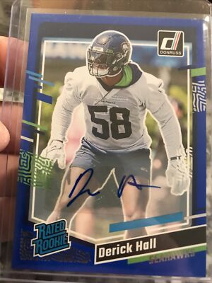2023 Donruss Derick Hall RC - Rated Rookie Autographs Blue #388 ROOKIE ...