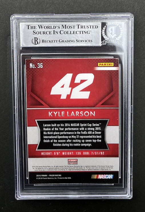 KYLE LARSON 2016 PANINI PRIZM #36 NASCAR SIGNED AUTOGRAPH CARD BECKETT ...