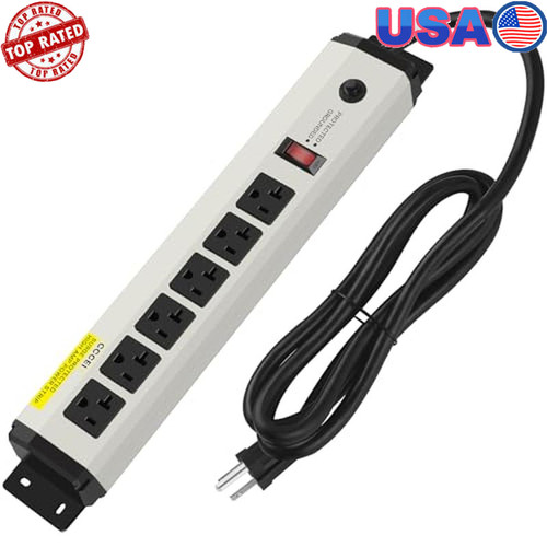 Heavy Duty Power Strip Surge Protector 20A 6 Outlet Metal Wall Mount ...