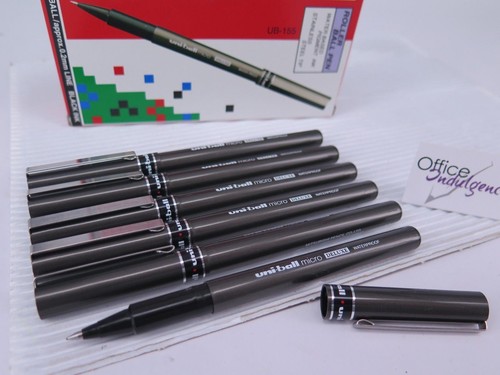 6 x BLACK Uni-ball UB155 Deluxe Eye Micro Pen 0.5mm Capped UB155BK ...