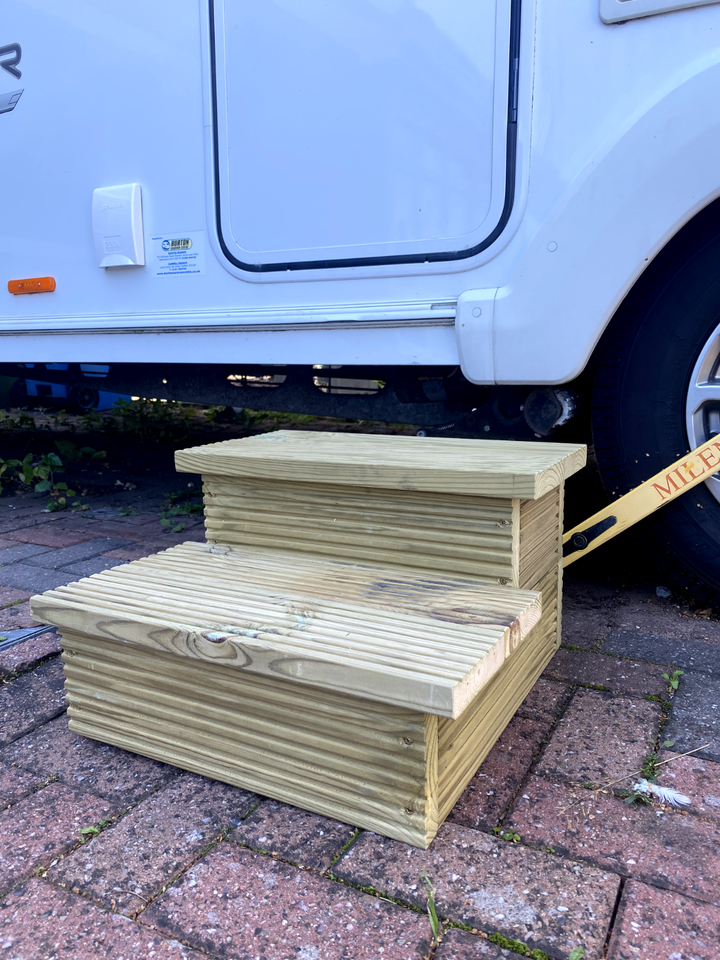 redwood decking, treated sturdy wooden steps garden step stool, hot tub ...
