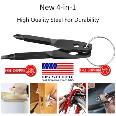 4 In 1 Screwdriver Keychain Set EDC Pocket Tool Hex Nut Wrench Key Ring ...