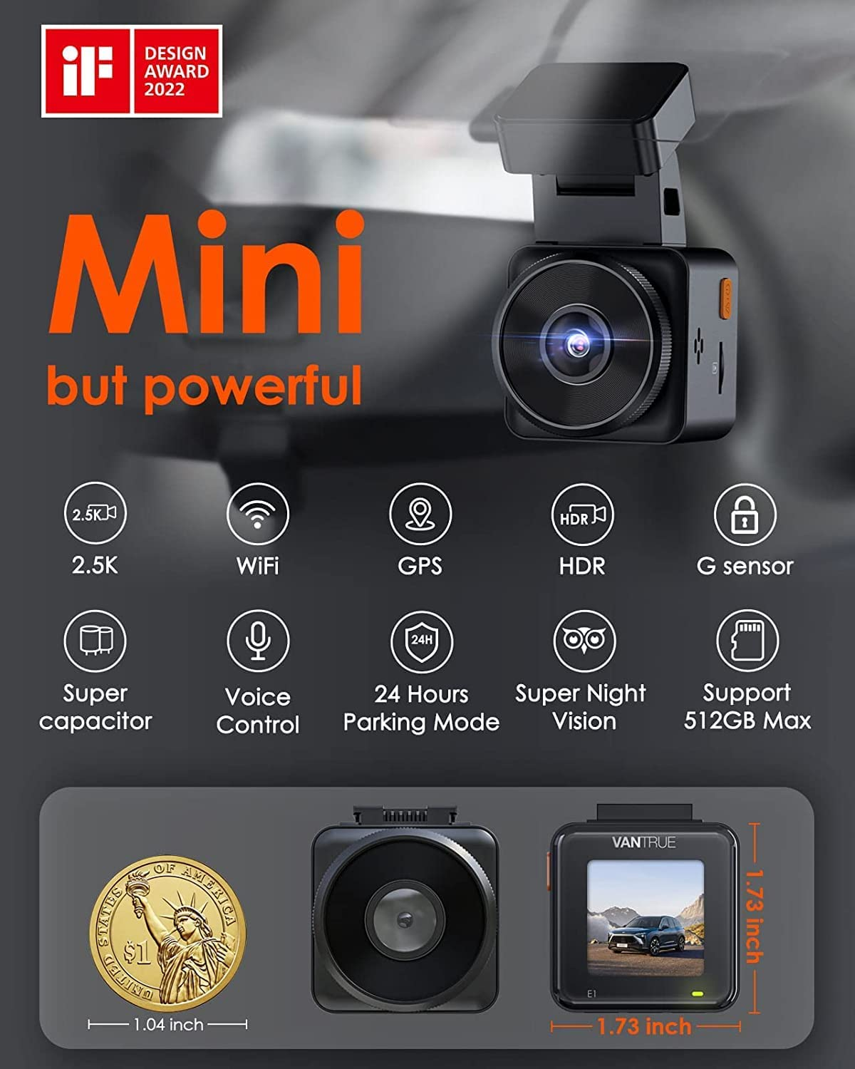 Vantrue E1 2 5k Wifi Mini Dash Cam