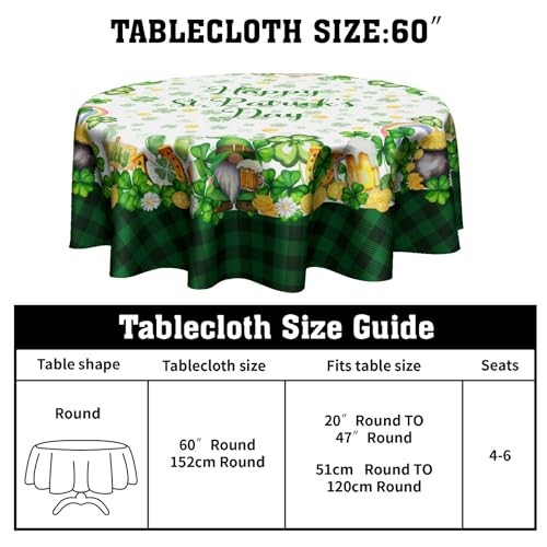 Happy St. Patrick's Day Tablecloth 60x60 Inch 60" (Round) Green ...