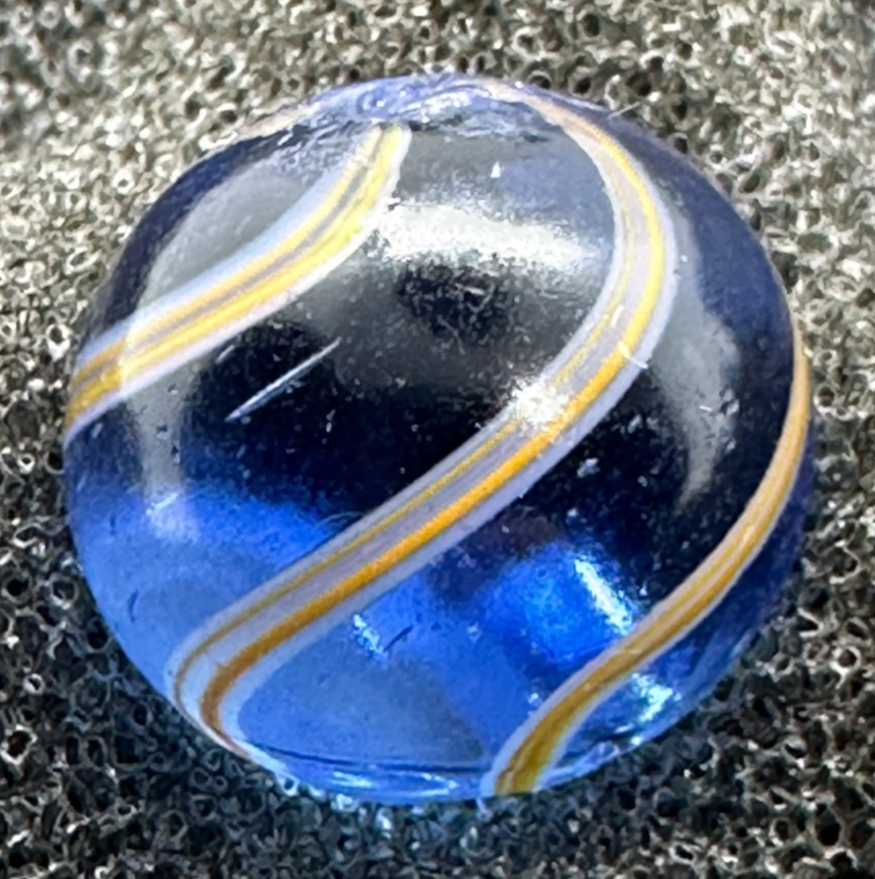 CLEAR BLUE SWIRL MARBLE .67" HANDMADE ANTIQUE banded GERMAN 17.1 mm ...