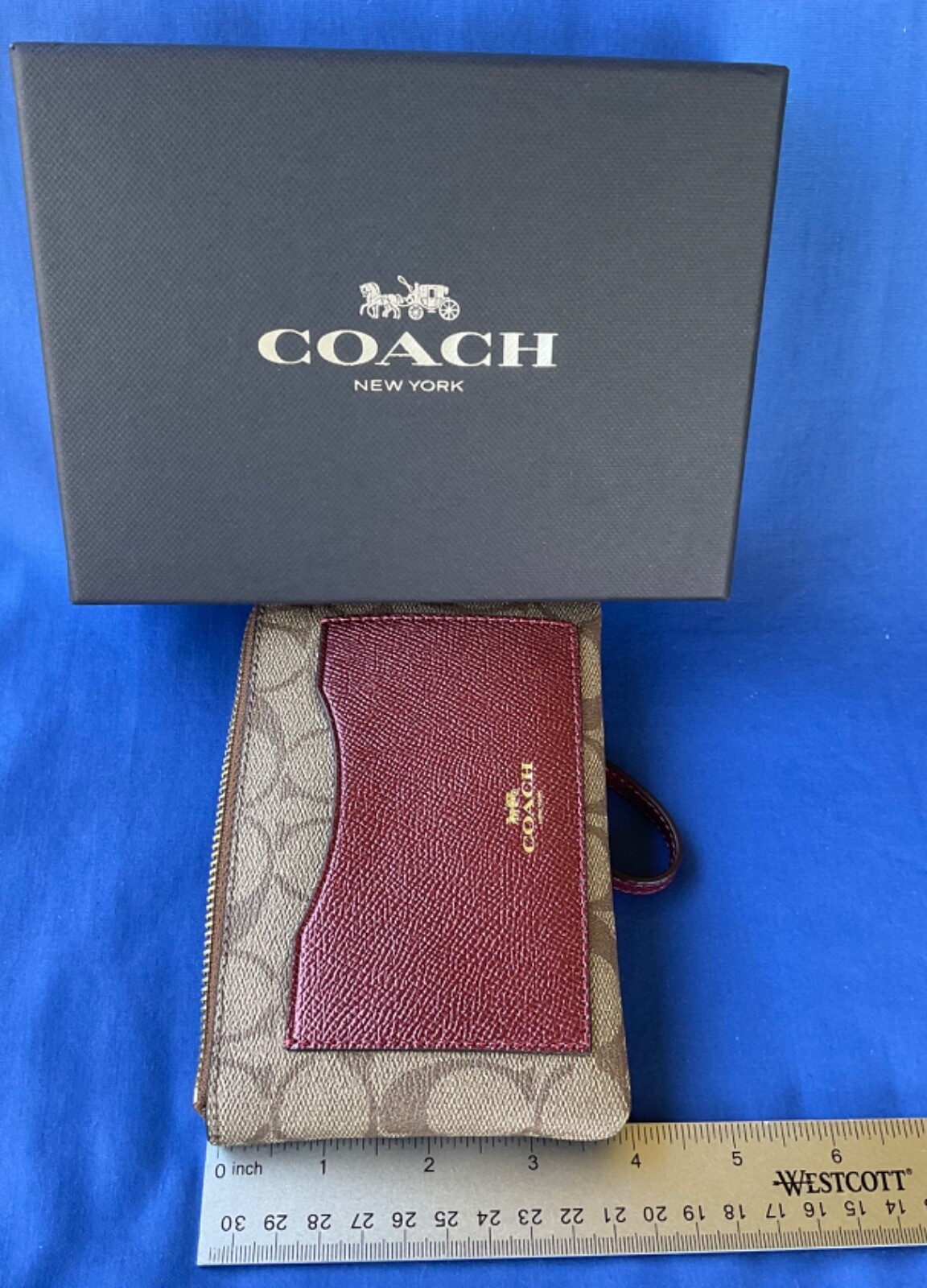 COACH WRISTLET WALLET KHAKI/ CHERRY METALLIC CORNER ZIP- New ...