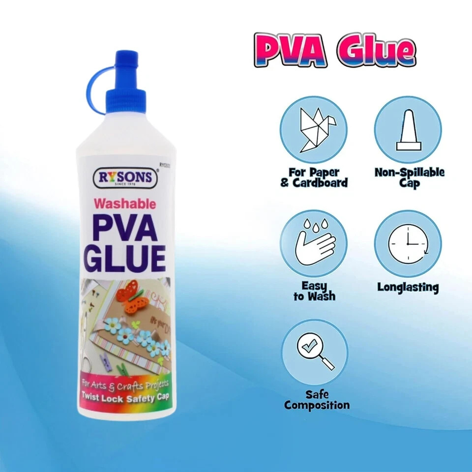 Clear PVA Glue Washable for Arts, Crafts & School Projects | Non-Toxic ...