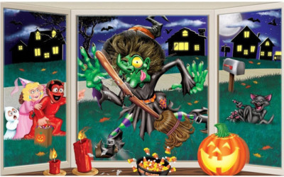 CRASHING WITCH window Scene Setter HALLOWEEN party prop wall decoration ...