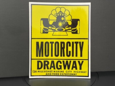 VRHTF NHRA "VINTAGE MOTORCITY DRAGWAY" DIE CUT STICKER 5" x 4" EX ...