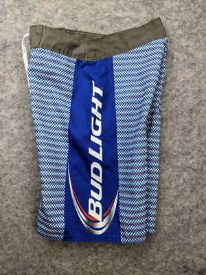 Bud Light Beer Board Shorts Mens 30 Blue Check Swim Trunks Drawstring ...