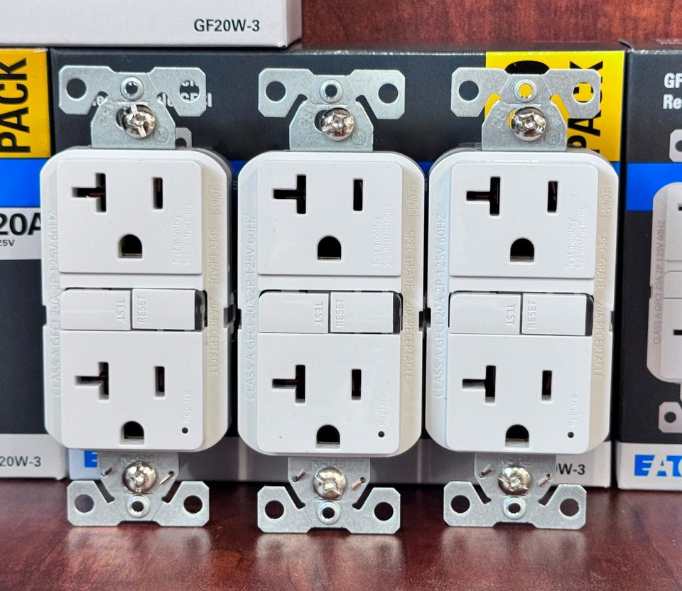 60-Pack Eaton 20A 125V GFCI Outlets, White Slim Design Duplex ...