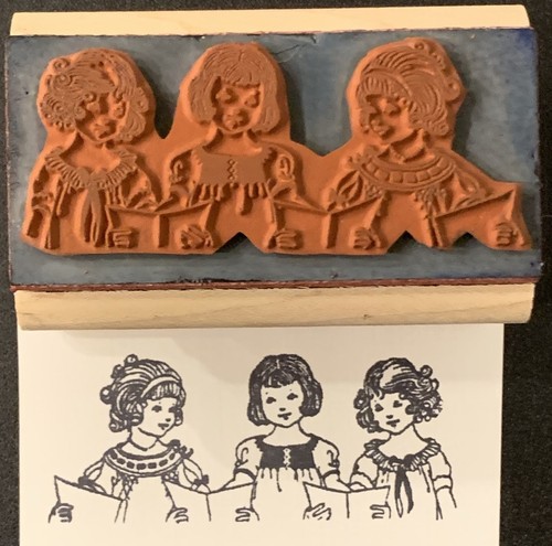 Vintage Rubber Stamp Victorian Retro Girls Reading Singing | eBay