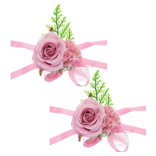 2Pcs Artificial Corsage Wristlet Flower Wrist Prom Corsage Light Purple ...