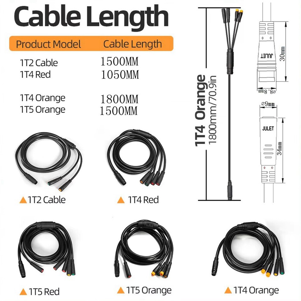 Electric Bike 1T4/1T5 Waterproof Cable Controller Light Ebrake Cable ...